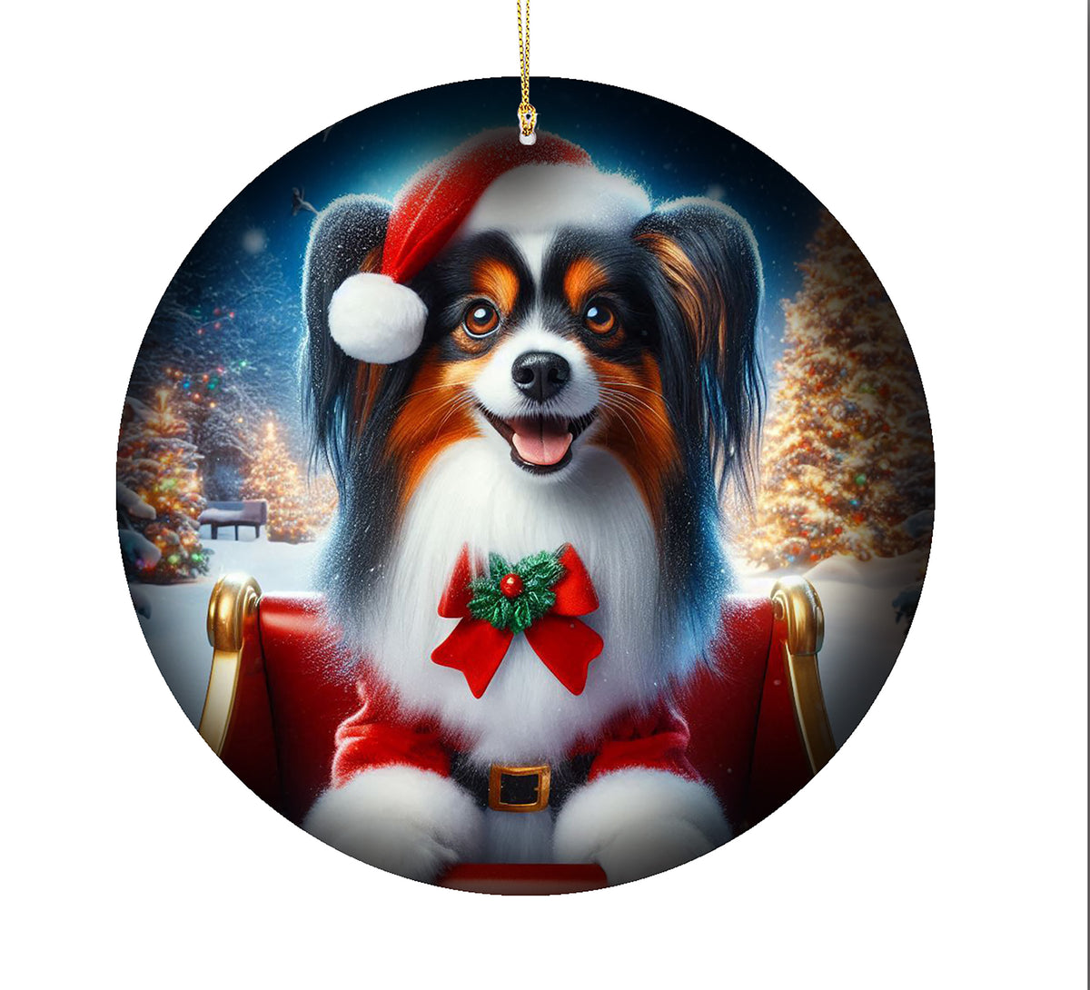 Papillon Tri - Best of Breed DCR Christmas Tree Porcelain Ornament Dou
