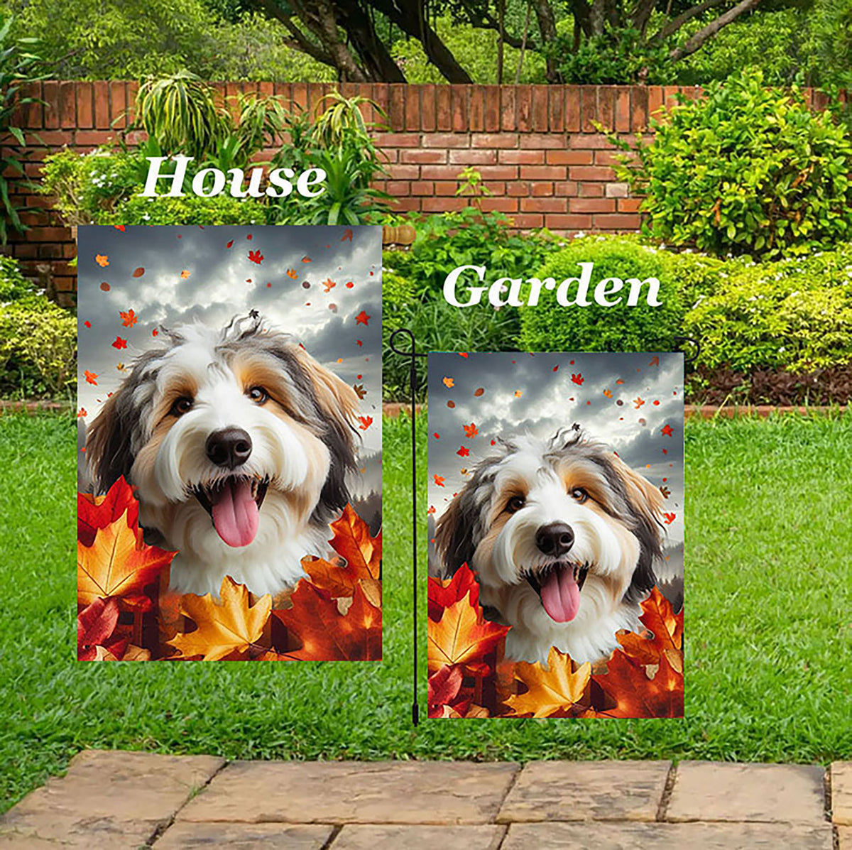 Aussiedoodle - Best of Breed Fall Leaves Outdoor House and Garden Flag