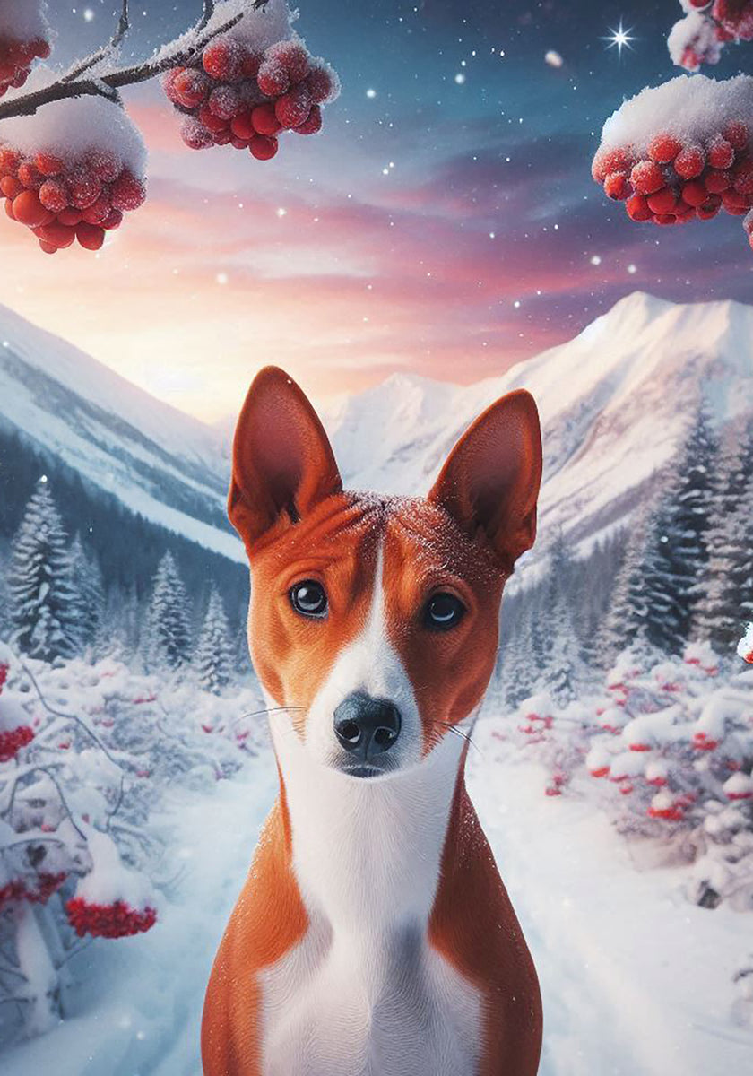 Basenji Red - Best of Breed DCR Winter Berries Outdoor House and Garde