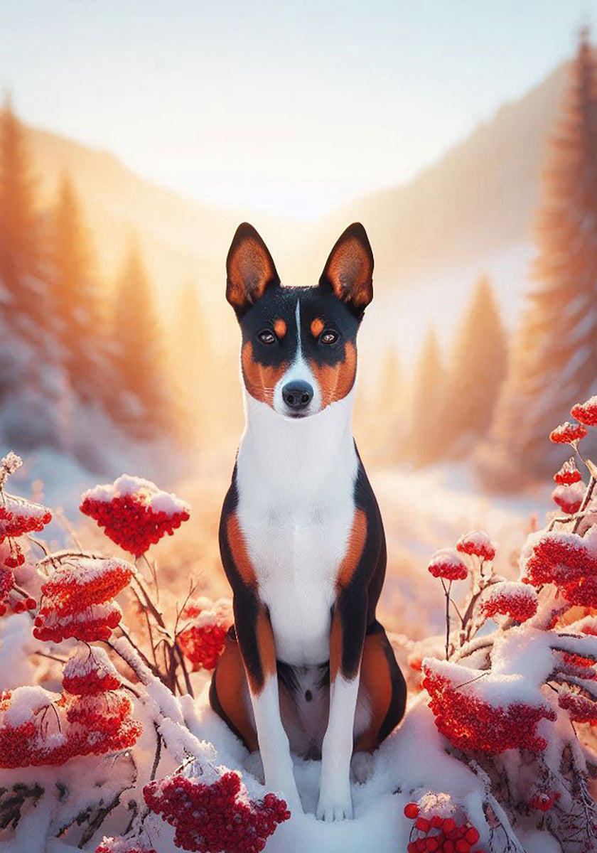 Basenji Tri - Best of Breed DCR Winter Berries Outdoor House and Garde