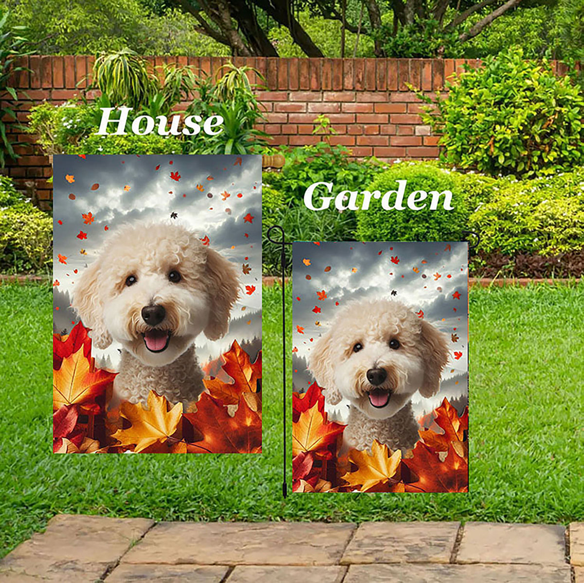 Bedlington Terrier Sandy - Best of Breed Fall Leaves Outdoor House and