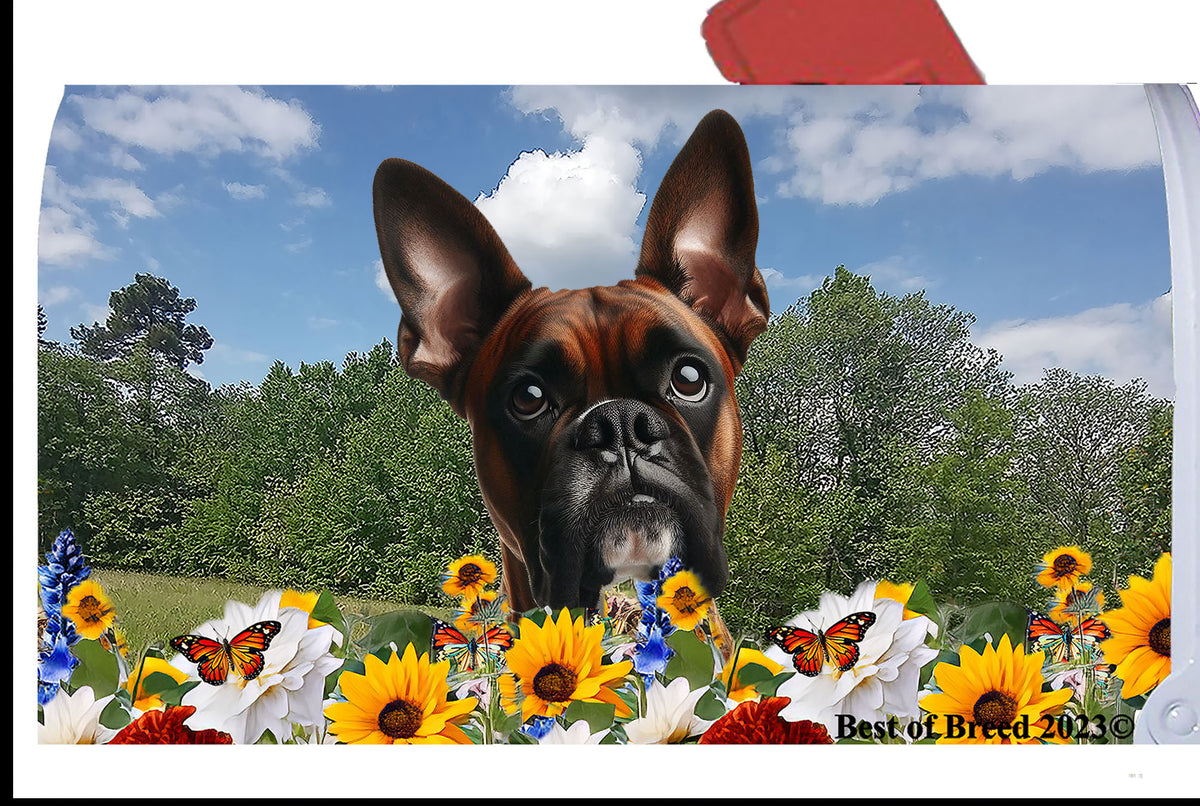 Boxer Brindle Cropped - Best of Breed Summer Flowers Mailbox Cover Hi-