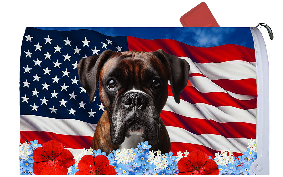 Boxer Brindle Uncropped - Best of Breed Patriotic Mailbox Cover Hi-Gra