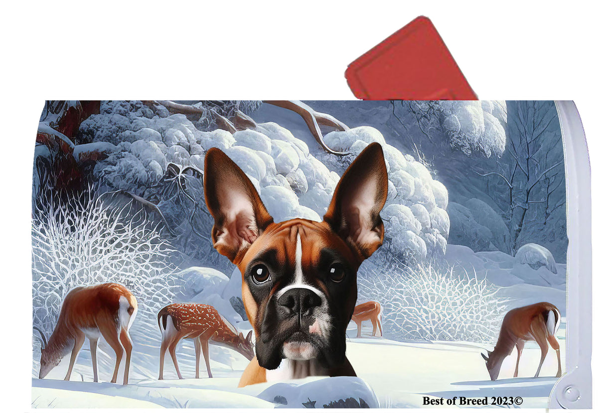 Boxer Fawn Cropped - Best of Breed Winter Wonderland Mailbox Cover Hi-