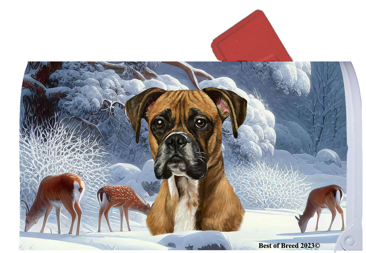 Boxer Fawn Uncropped - Best of Breed Winter Wonderland Mailbox Cover H