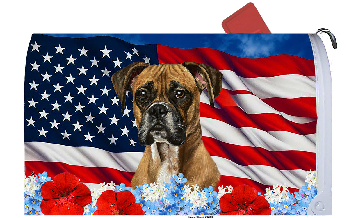 Boxer Fawn Uncropped - Best of Breed Patriotic Mailbox Cover Hi-Grade