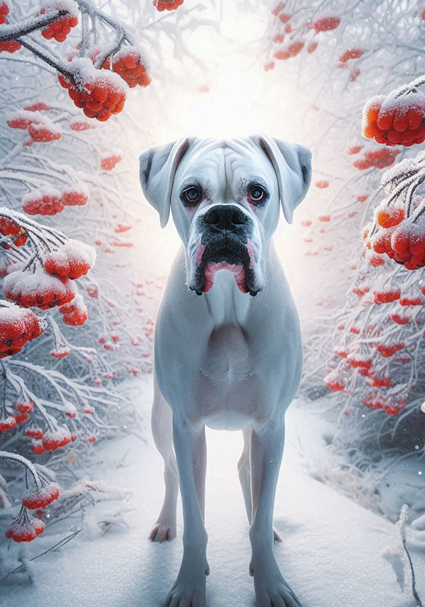 Boxer White Uncropped - Best of Breed DCR Winter Berries Outdoor House