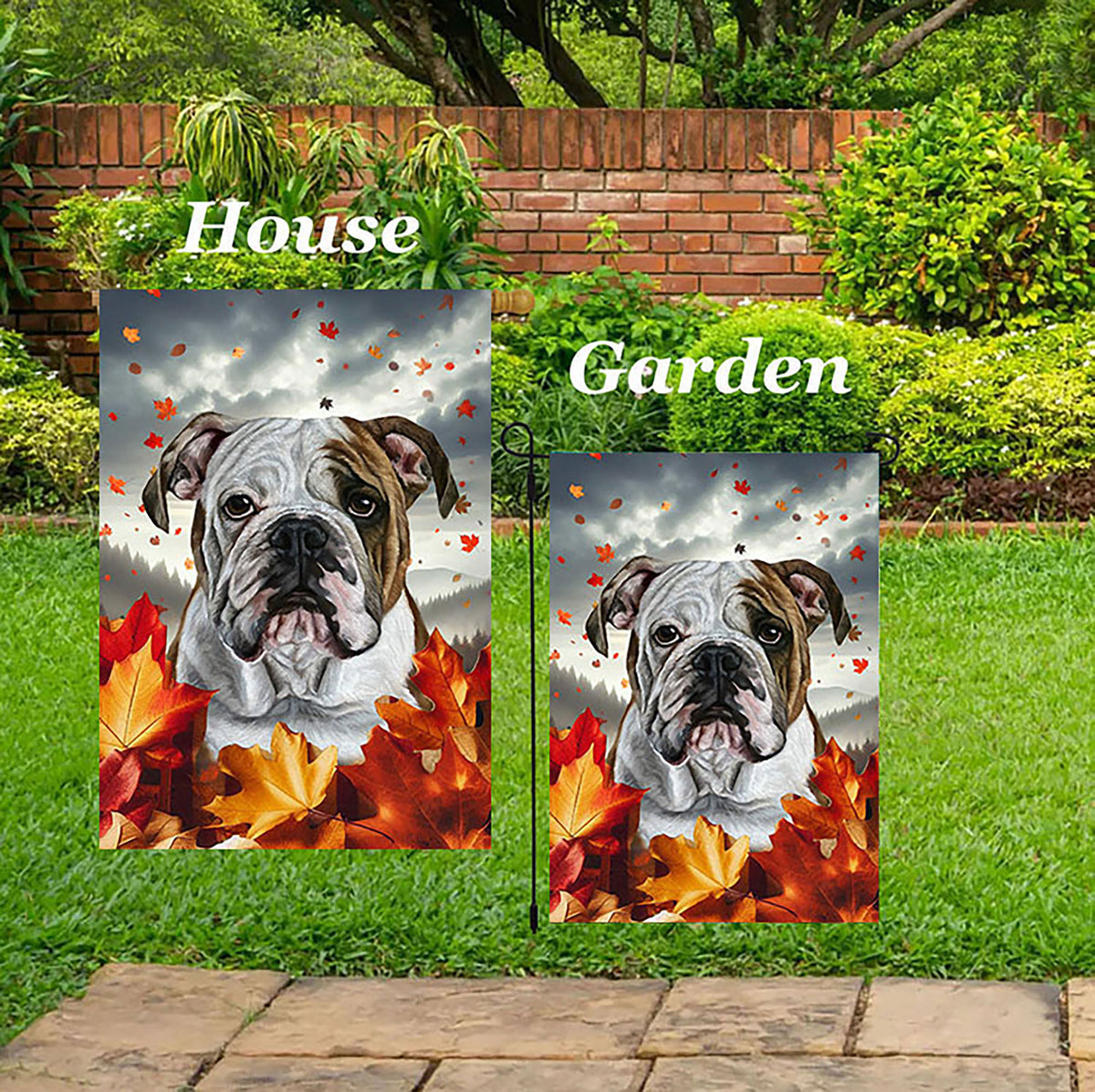 Bulldog - Best of Breed Fall Leaves Outdoor House and Garden Flag