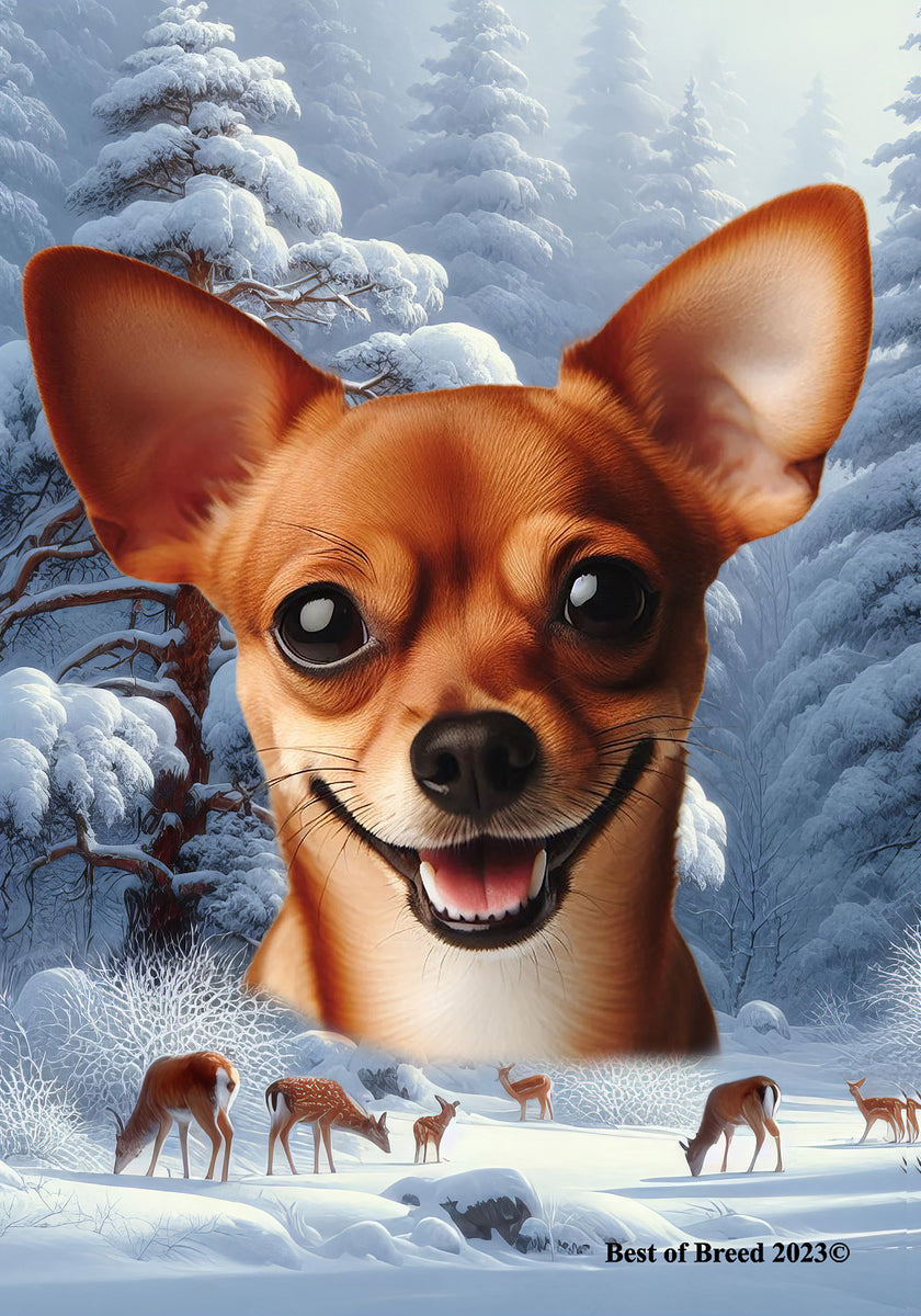 Chiweenie Red/White - Best of Breed Winter Wonderland Outdoor House an