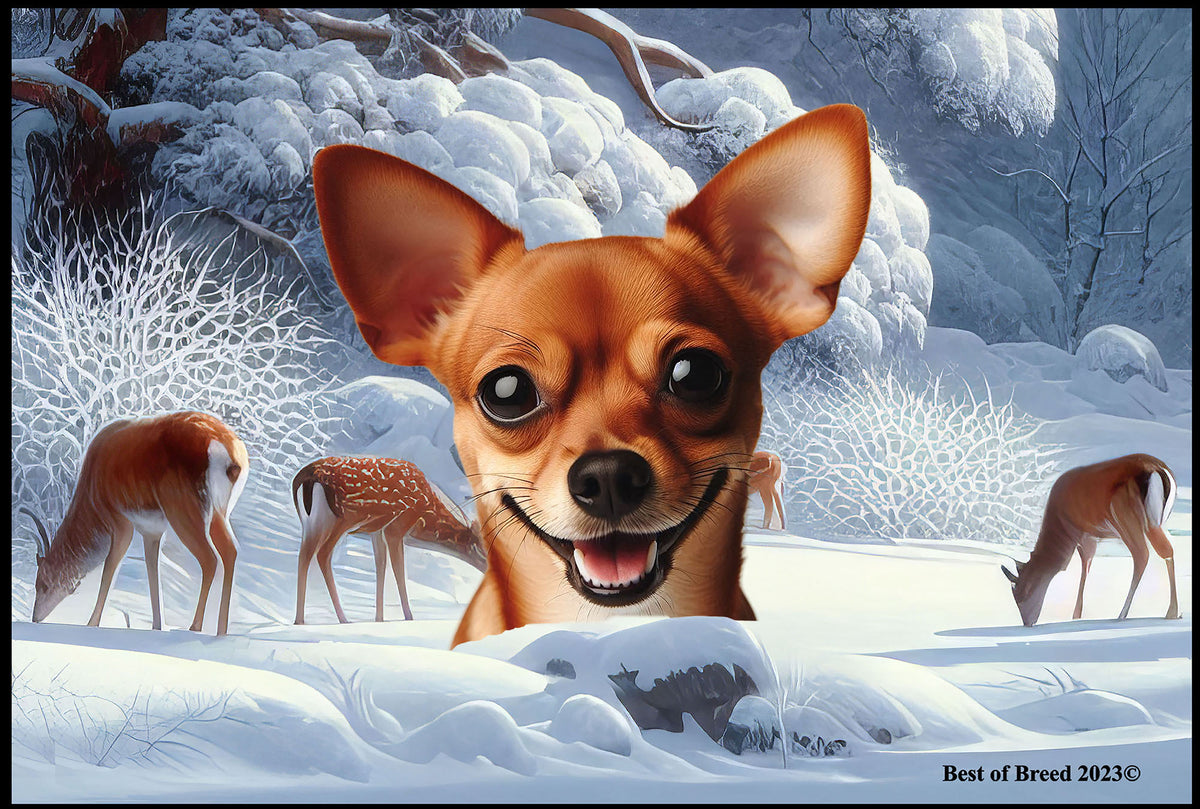 Chiweenie Red/White - Best of Breed Winter Wonderland Floor Mat Tufted
