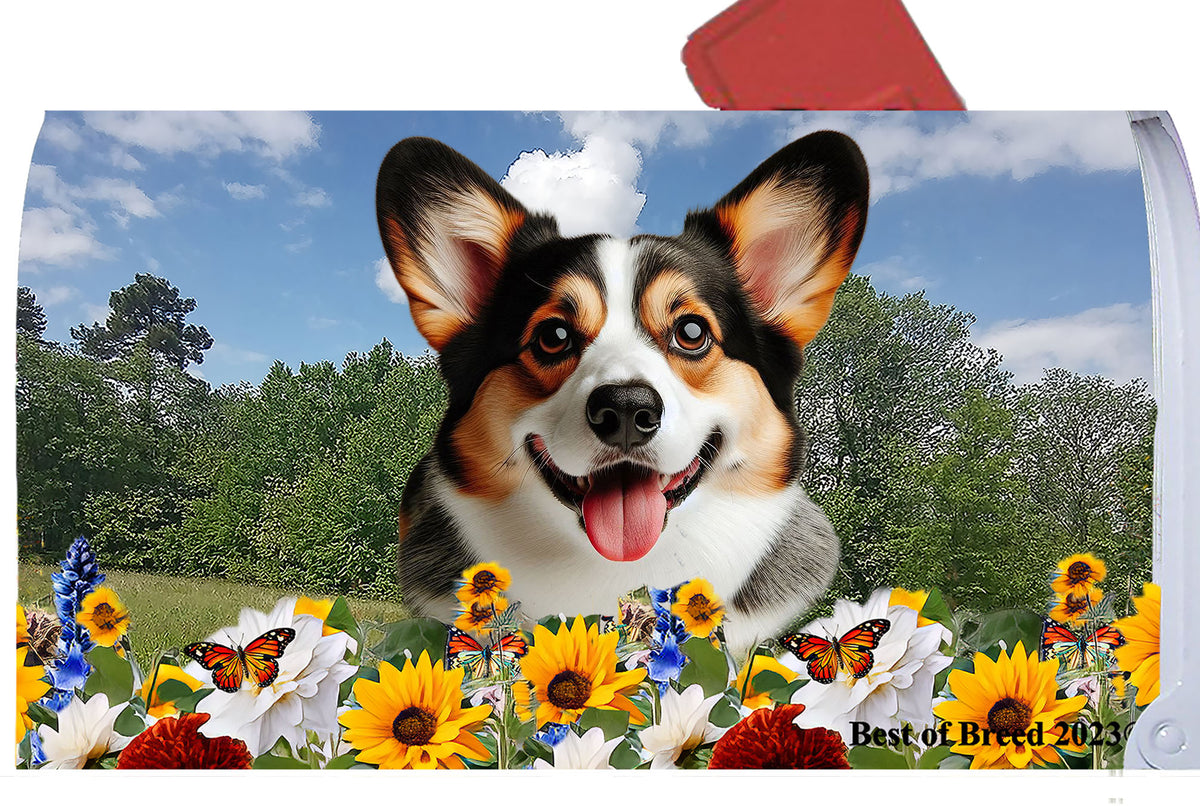 Corgi Cardigan Open Tri - Best of Breed Summer Flowers Mailbox Cover H