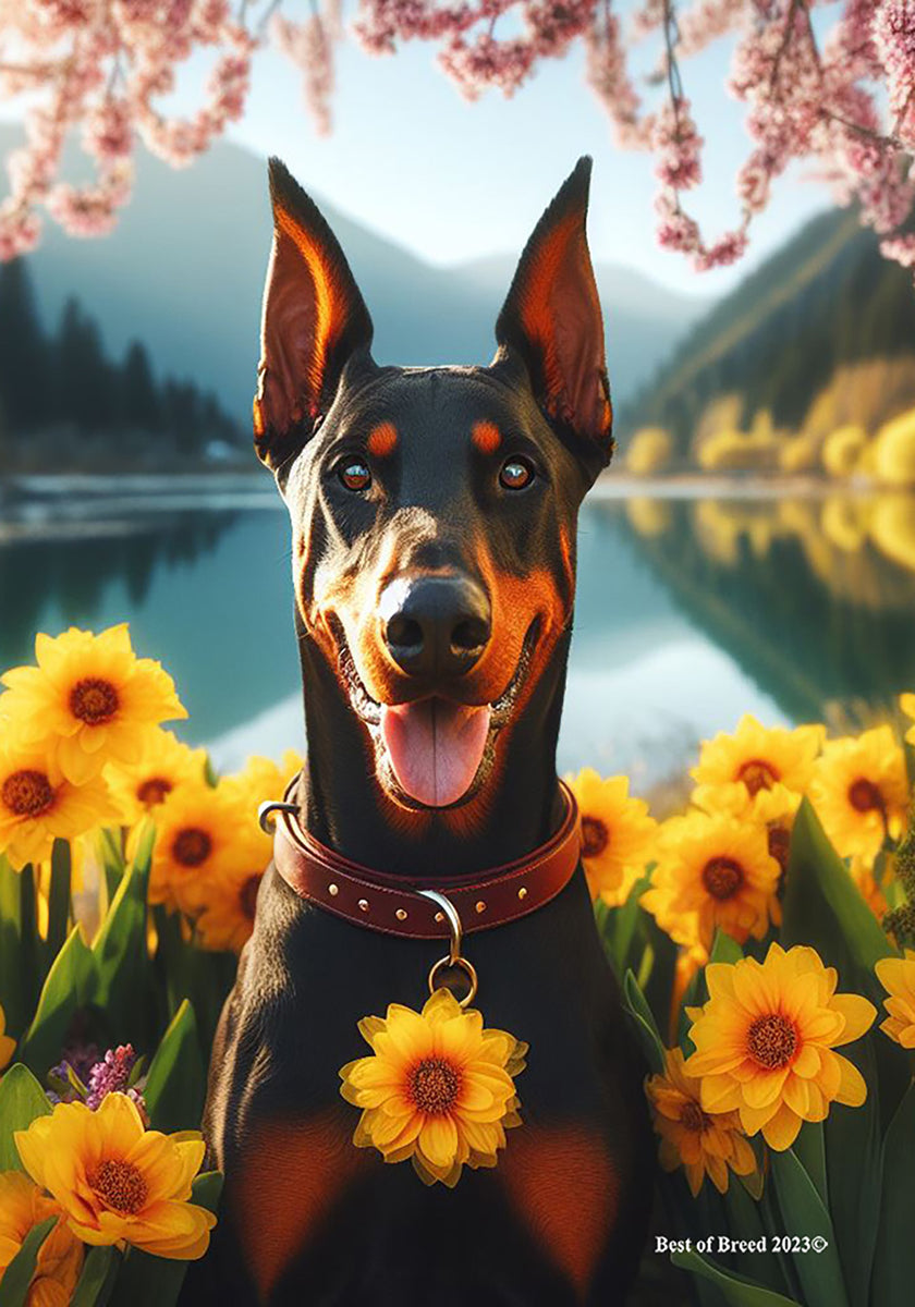 Doberman Black and Tan - Best of Breed DCR Spring Outdoor Flag