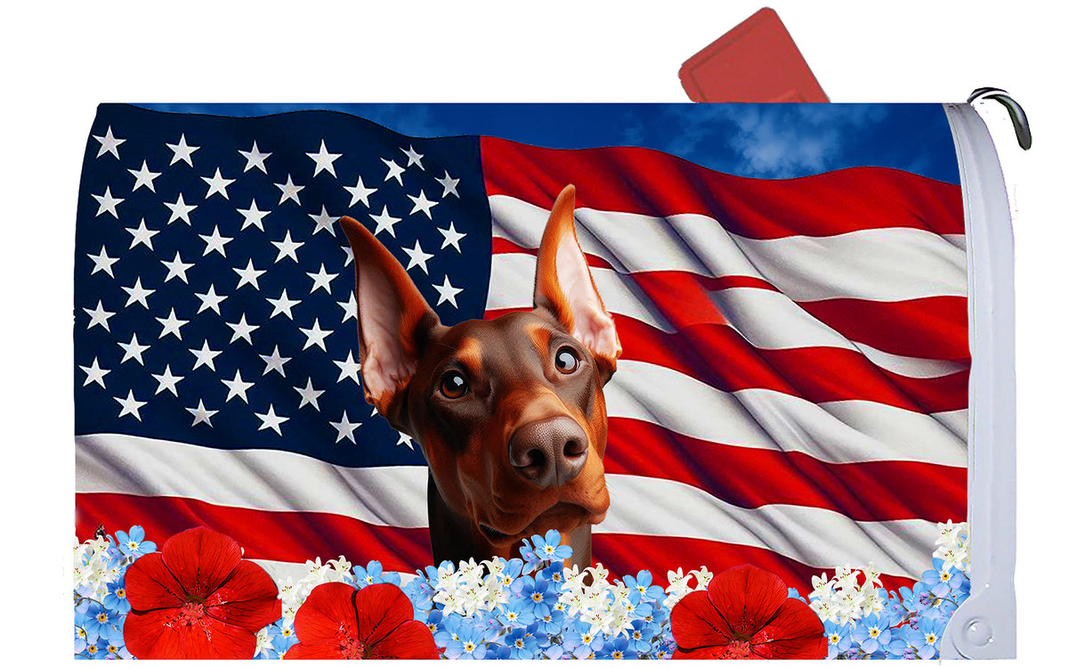 Doberman Red Cropped - Best of Breed Patriotic Mailbox Cover Hi-Grade