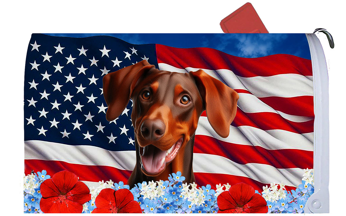 Doberman Red Uncropped - Best of Breed Patriotic Mailbox Cover Hi-Grad
