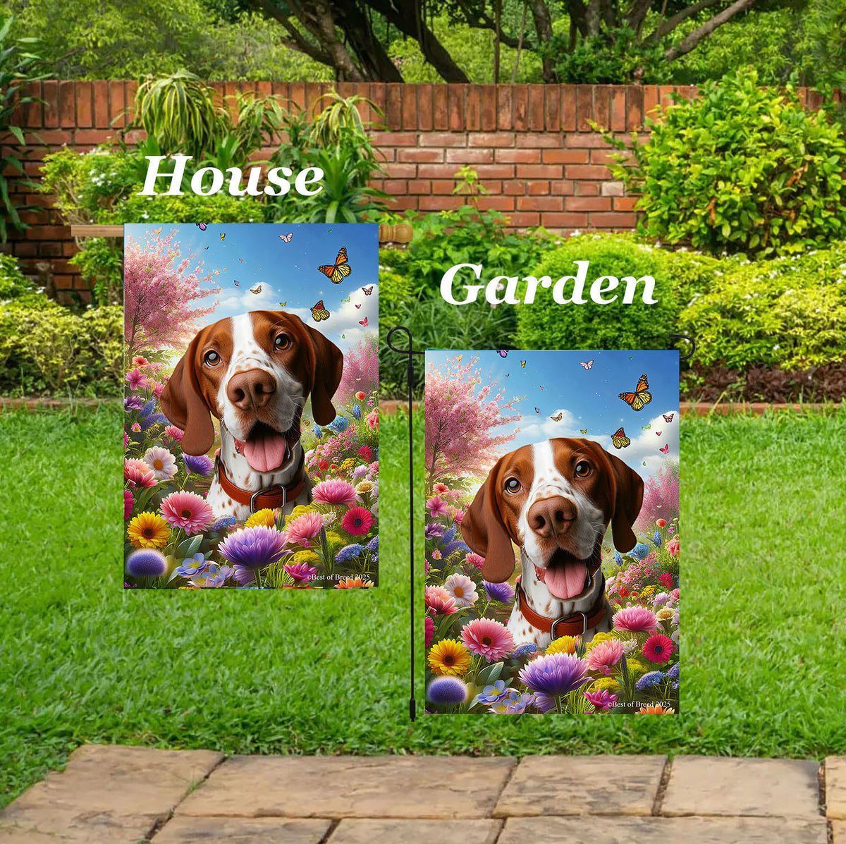 English Pointer Red/White - Best of Breed Spring Butterflies Outdoor H