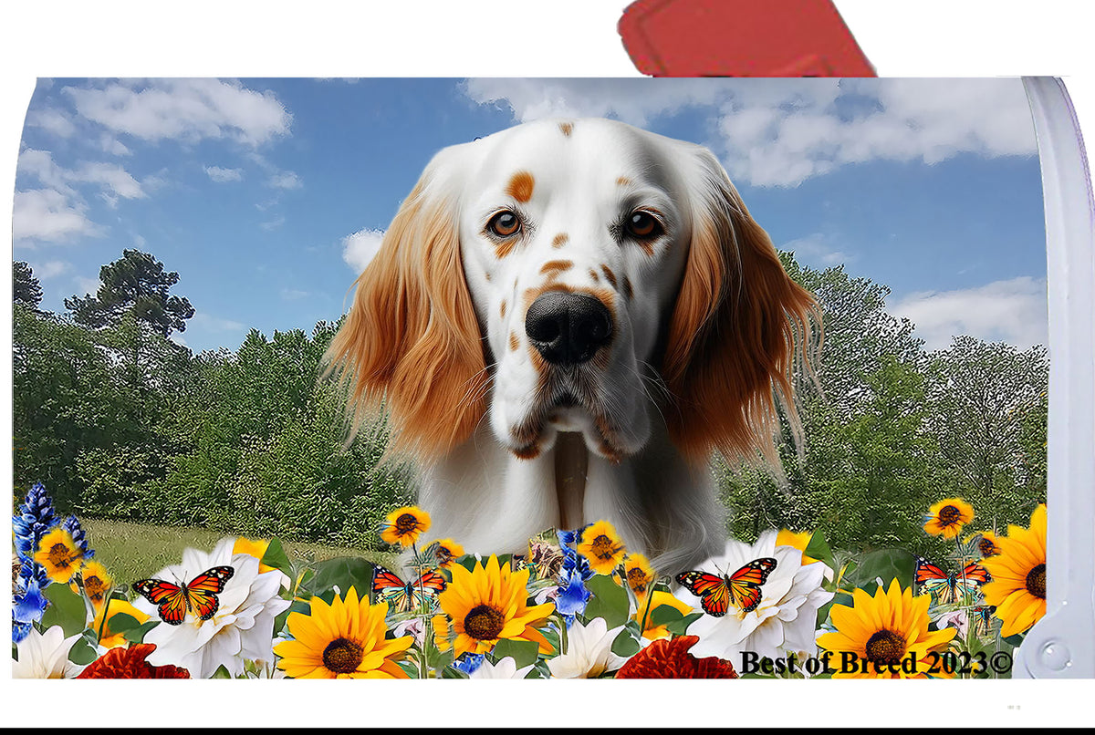 English Setter Orange - Best of Breed Summer Flowers Mailbox Cover Hi-