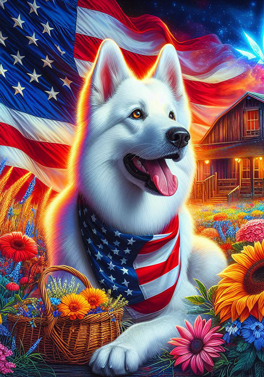 German Shepherd White - Best of Breed DCR Patriotic I Outdoor Flag