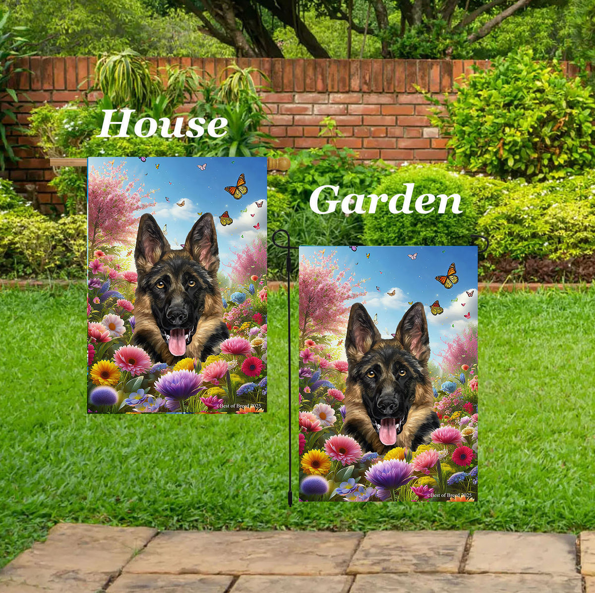 German Shepherd - Best of Breed Spring Butterflies Outdoor House and G