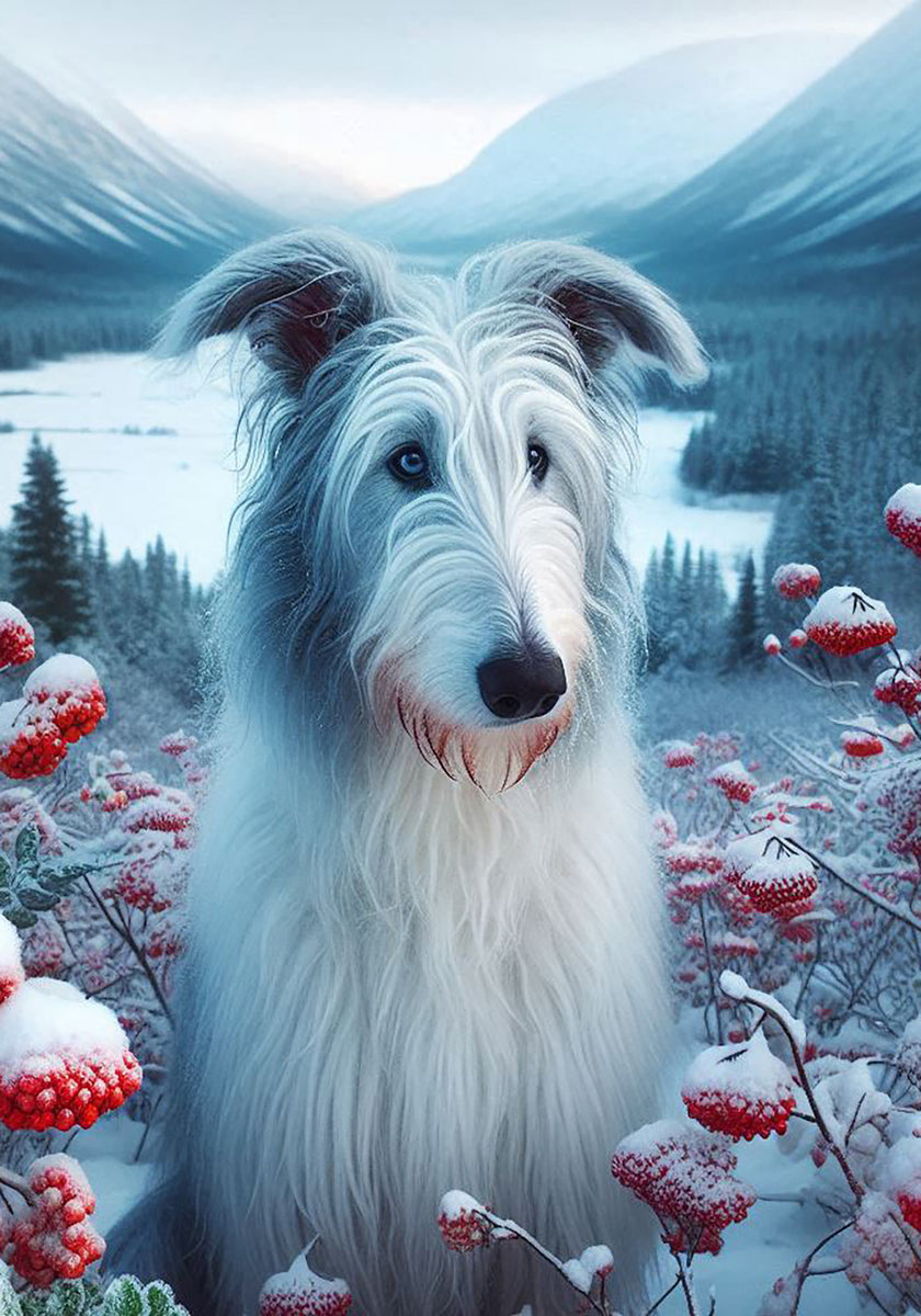 Irish Wolfhound White - Best of Breed DCR Winter Berries Outdoor House