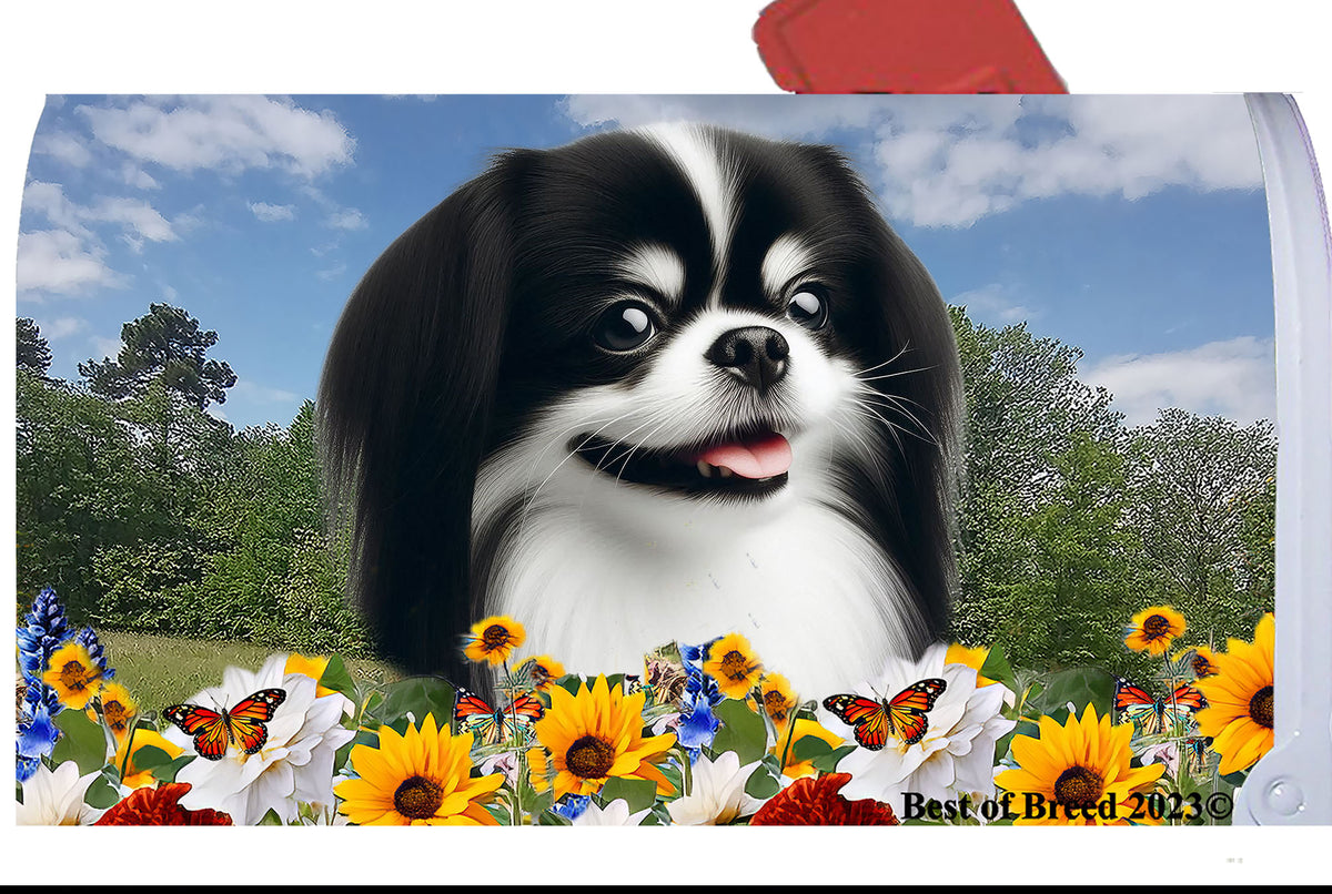 Japanese Chin Black/White - Best of Breed Summer Flowers Mailbox Cover