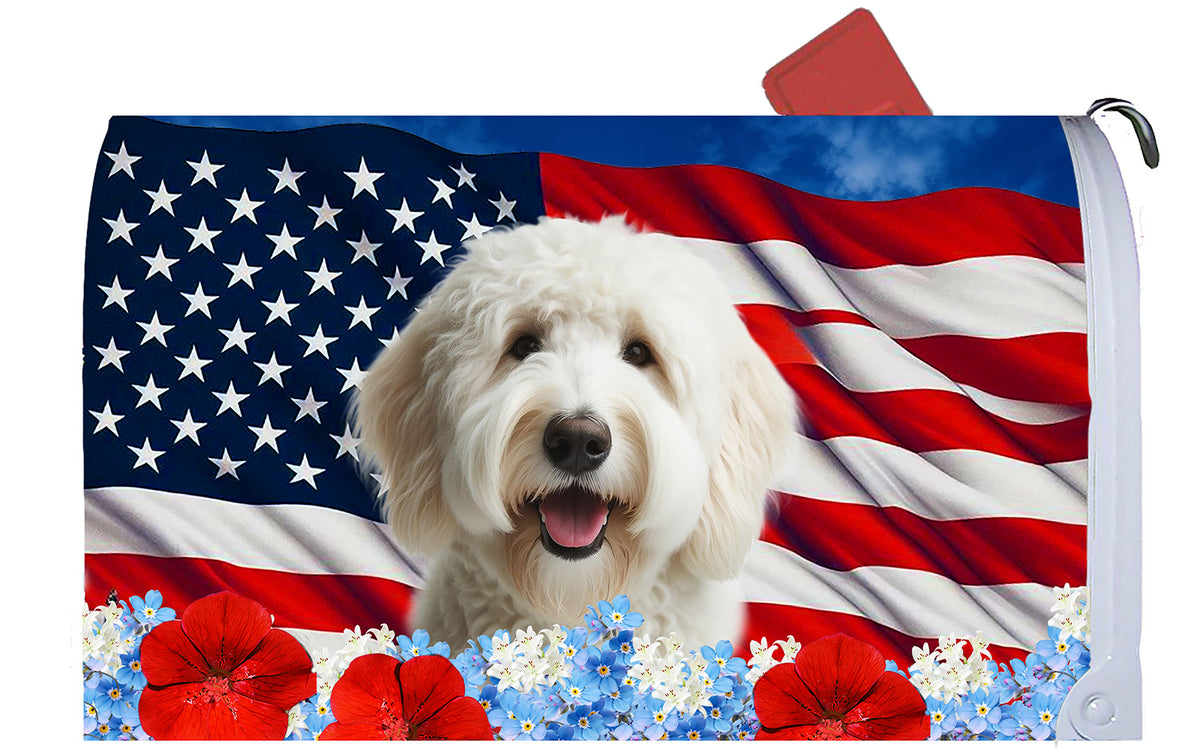 Labradoodle White - Best of Breed Patriotic Mailbox Cover Hi-Grade Vin