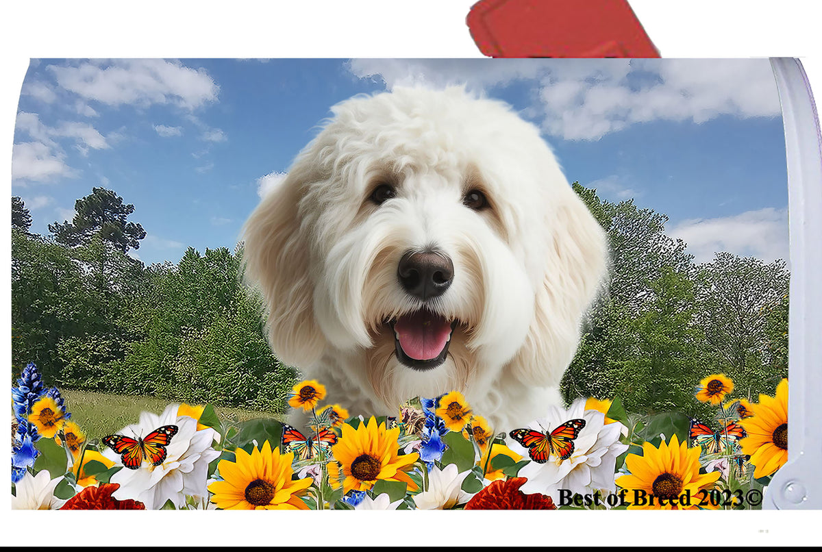 Labradoodle White - Best of Breed Summer Flowers Mailbox Cover Hi-Grad