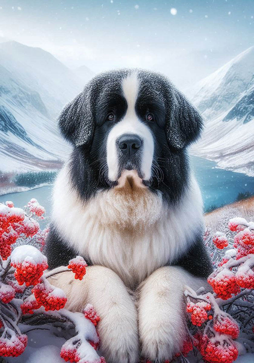 Newfoundland Landseer - Best of Breed DCR Winter Berries Outdoor House