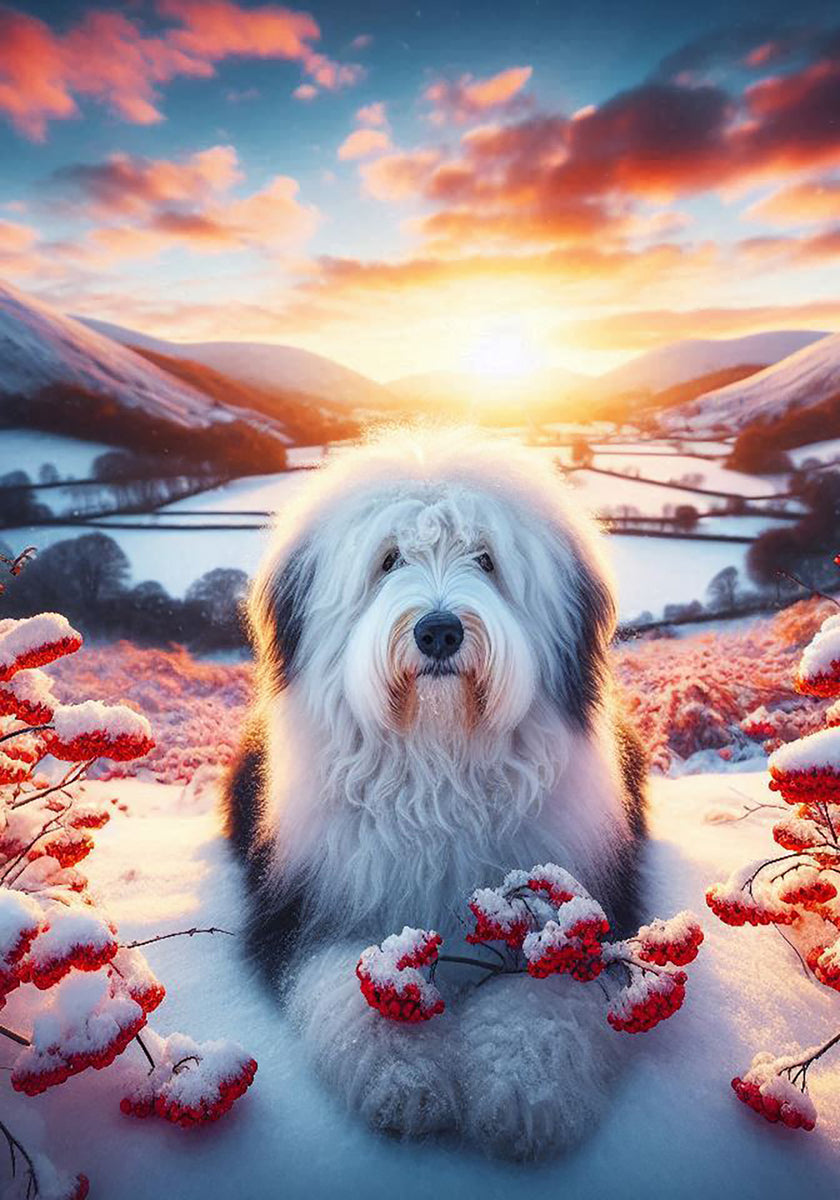 Old English Sheepdog - Best of Breed DCR Winter Berries Outdoor House