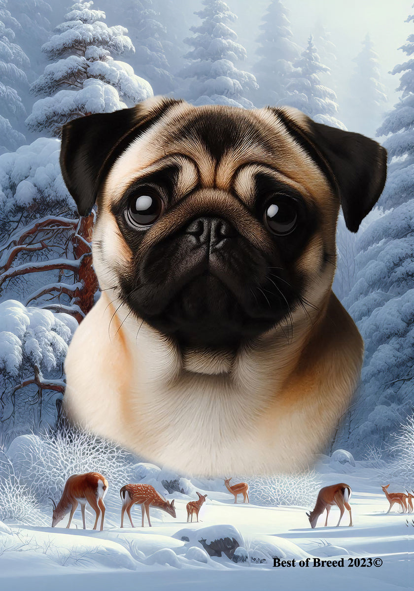 Pug Fawn - Best of Breed Winter Wonderland Outdoor House and Garden Fl