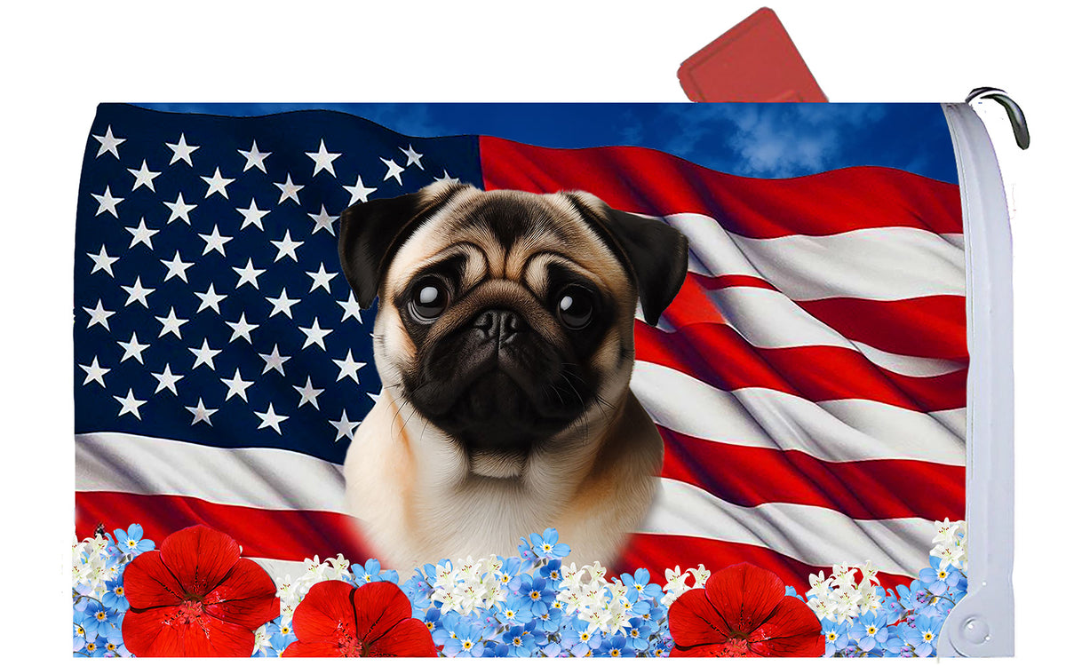 Pug Fawn - Best of Breed Patriotic Mailbox Cover Hi-Grade Vinyl 6" x 1
