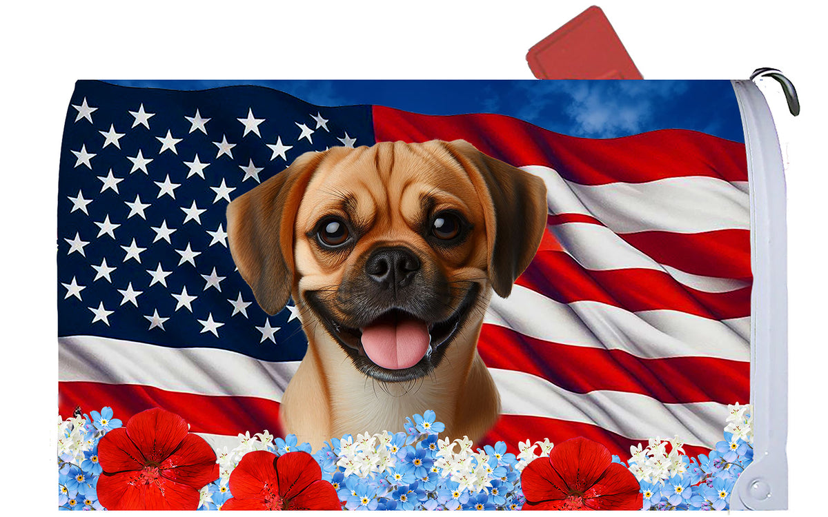 Puggle Fawn - Best of Breed Patriotic Mailbox Cover Hi-Grade Vinyl 6"
