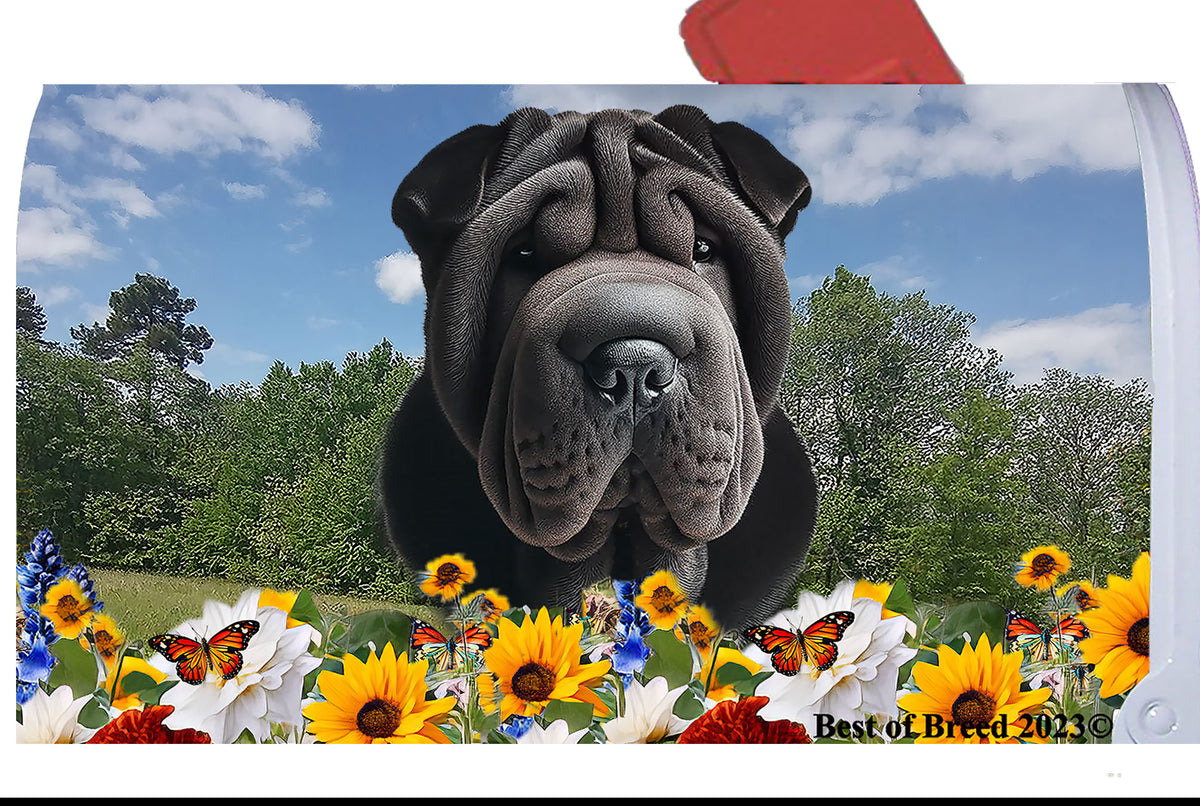Shar Pei Black - Best of Breed Summer Flowers Mailbox Cover Hi-Grade V