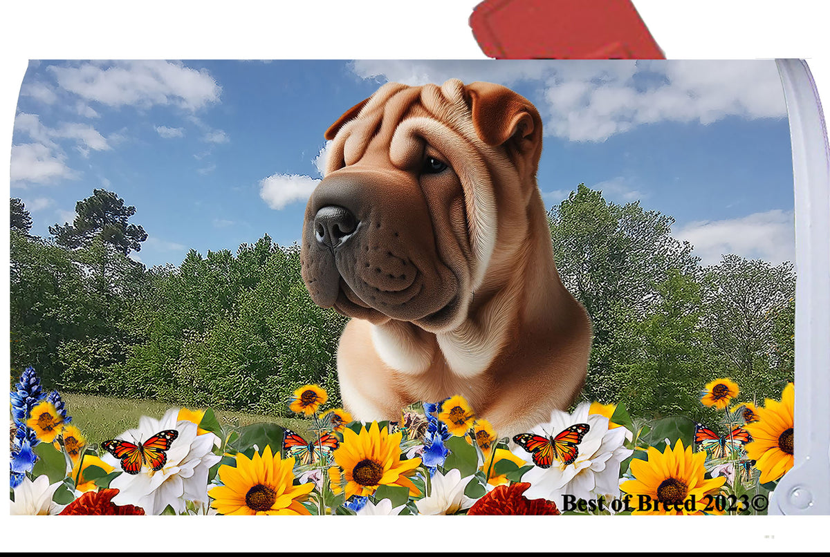 Shar Pei Fawn - Best of Breed Summer Flowers Mailbox Cover Hi-Grade Vi