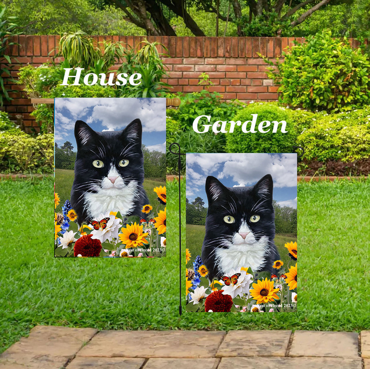 Tuxedo Cat - Best of Breed Summer Fields Outdoor House and Garden Flag