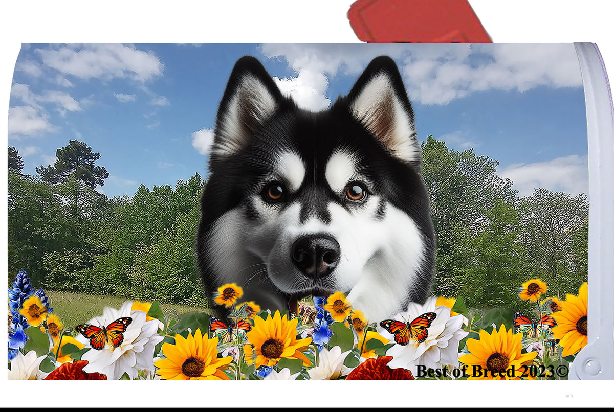 Siberian Husky Black/White - Best of Breed Summer Flowers Mailbox Cove