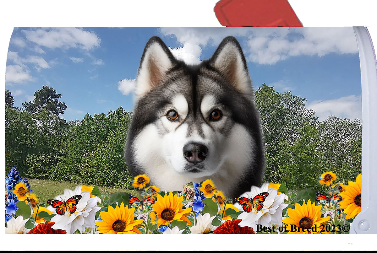 Siberian Husky Grey - Best of Breed Summer Flowers Mailbox Cover Hi-Gr