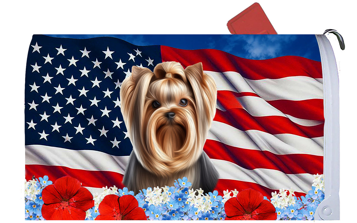Yorkie Show Cut - Best of Breed Patriotic Mailbox Cover Hi-Grade Vinyl