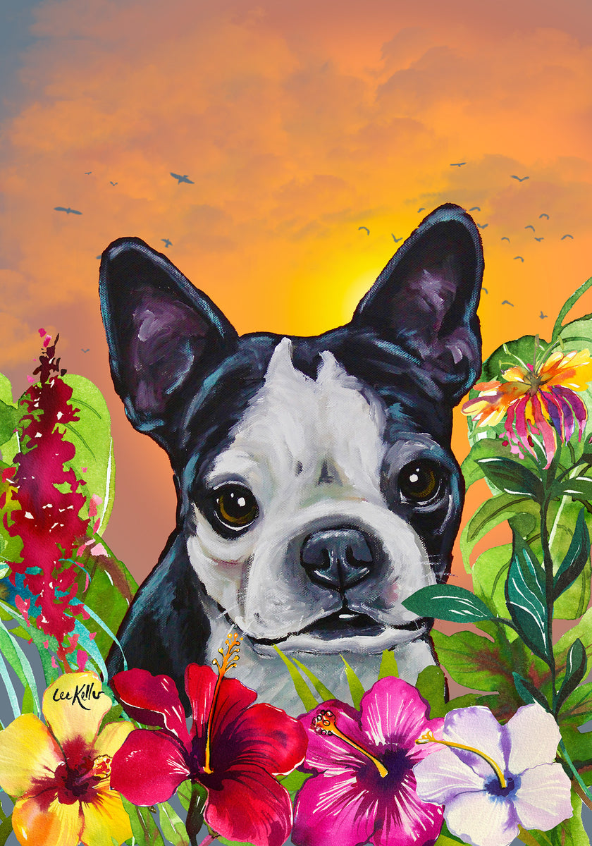 Boston Terrier - Hippie Hound Studios Tropical Summer House and Garden