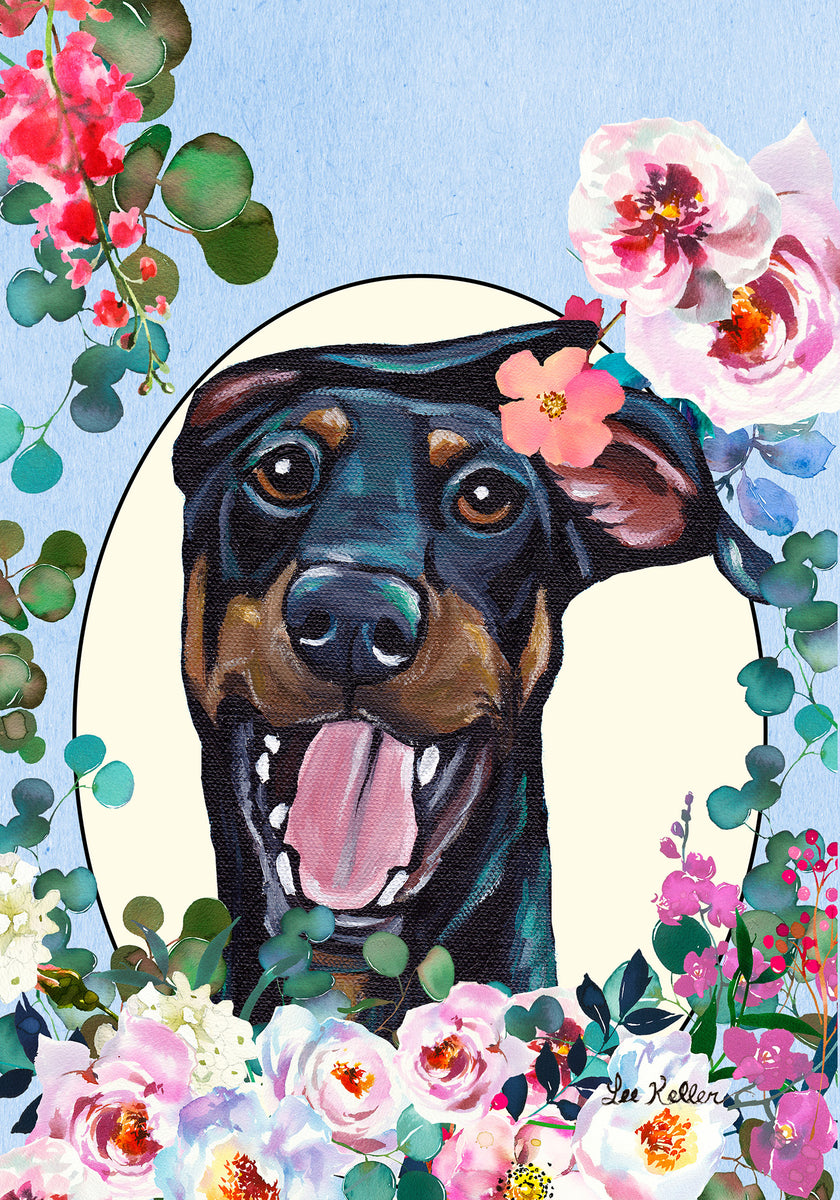 Doberman - Hippie Hound Studios Spring House and Garden Flags