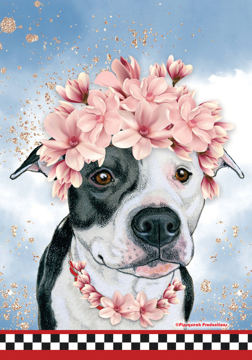 Pit Bull B/W GFS723 Pipsqueak Productions Outdoor Floral Flag
