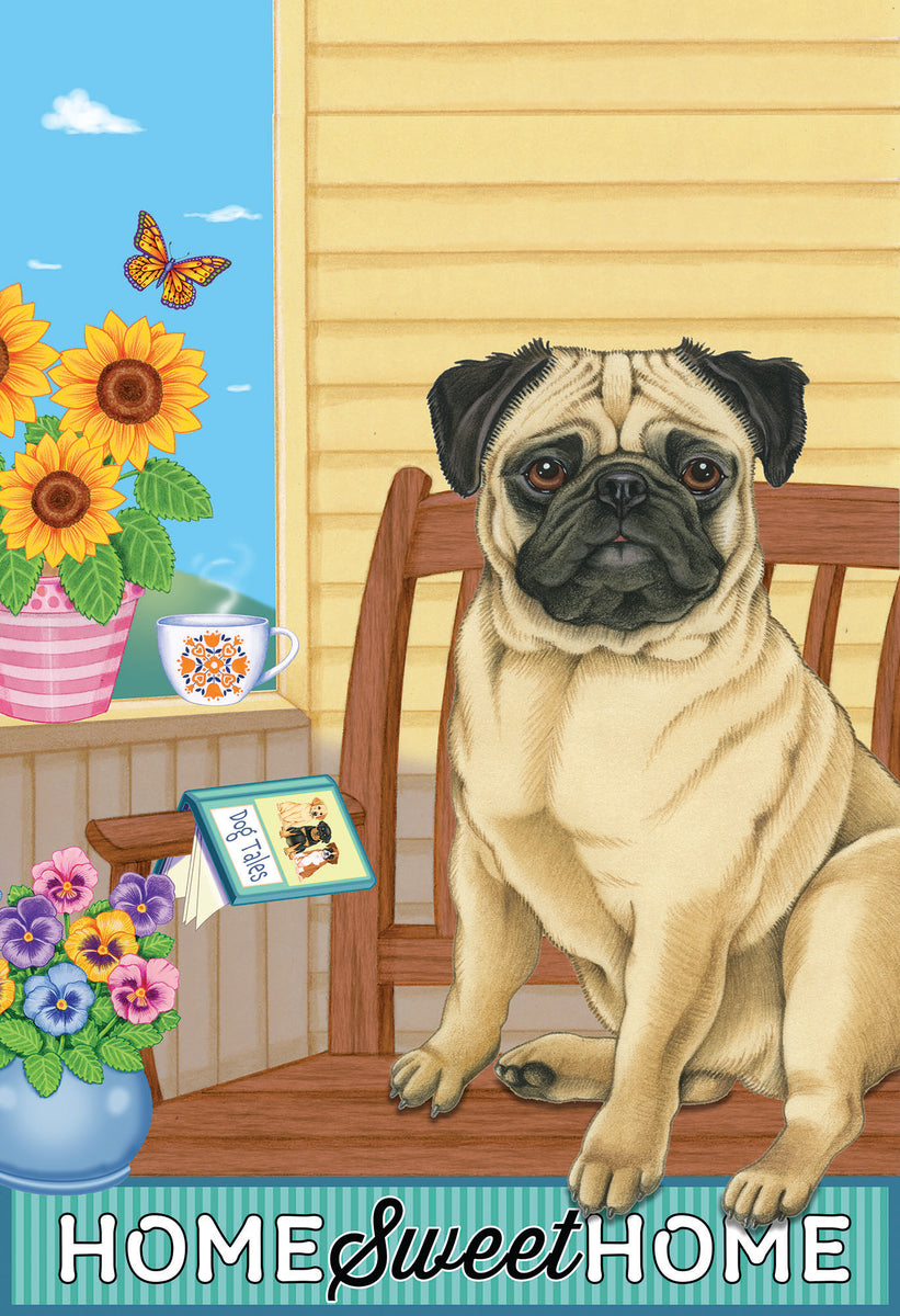Pug Fawn- Tomoyo Pitcher Home Sweet Home Garden Flag 12" x 17"