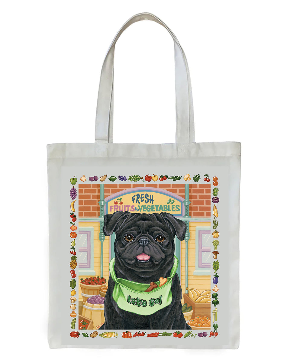 Pug Black - Tomoyo Pitcher Dog Breed Tote Bags