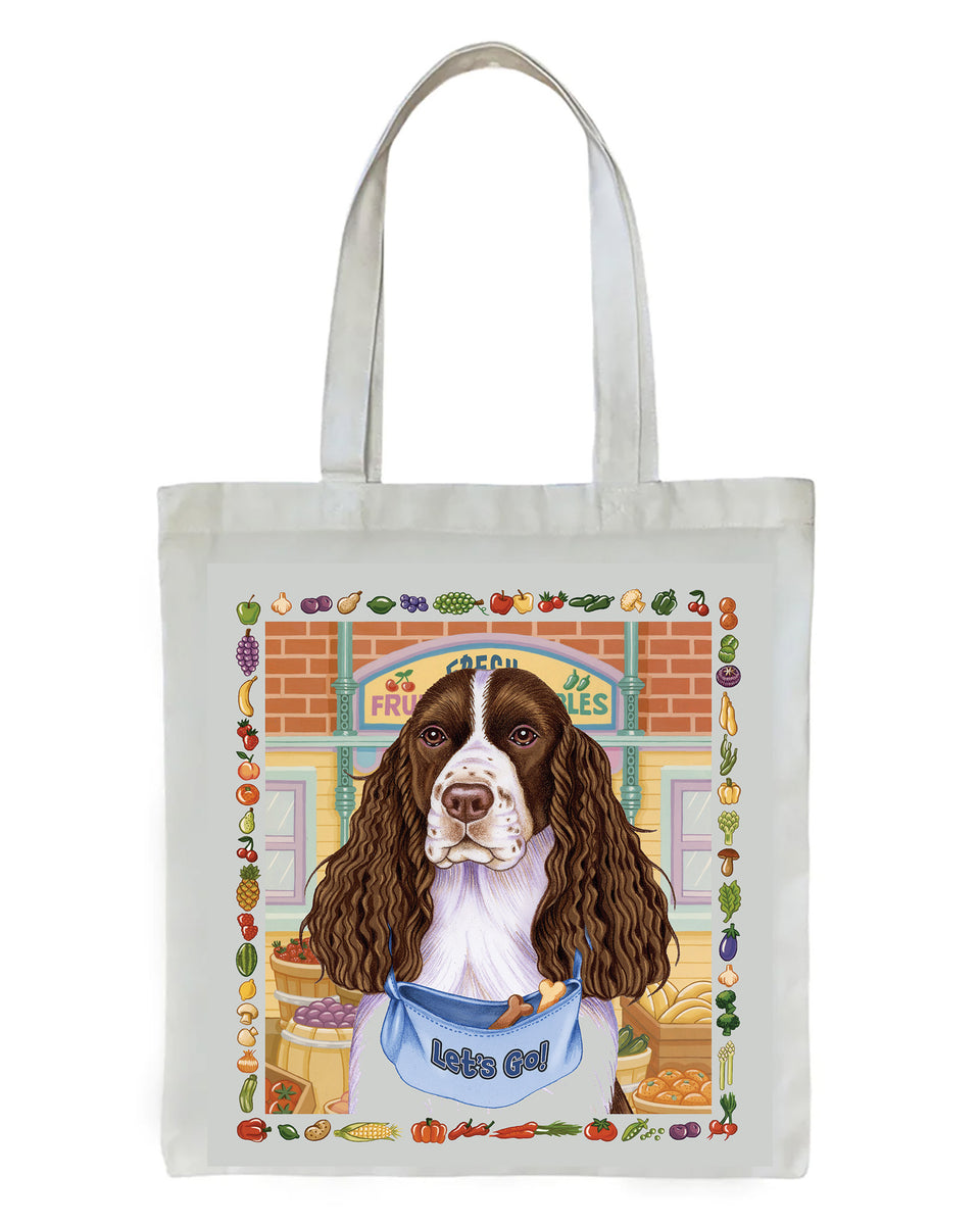 Springer Spaniel Liver/White - Tomoyo Pitcher Dog Breed Tote Bags