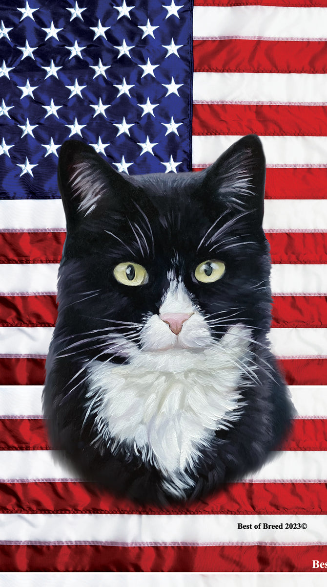 Tuxedo Cat - Best of Breed Patriotic Terry Velour Microfiber Beach Tow