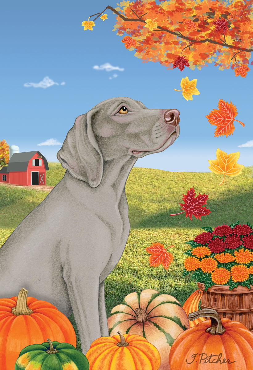 Weimaraner- Tomoyo Pitcher Autumn Leaves Outdoor Flag