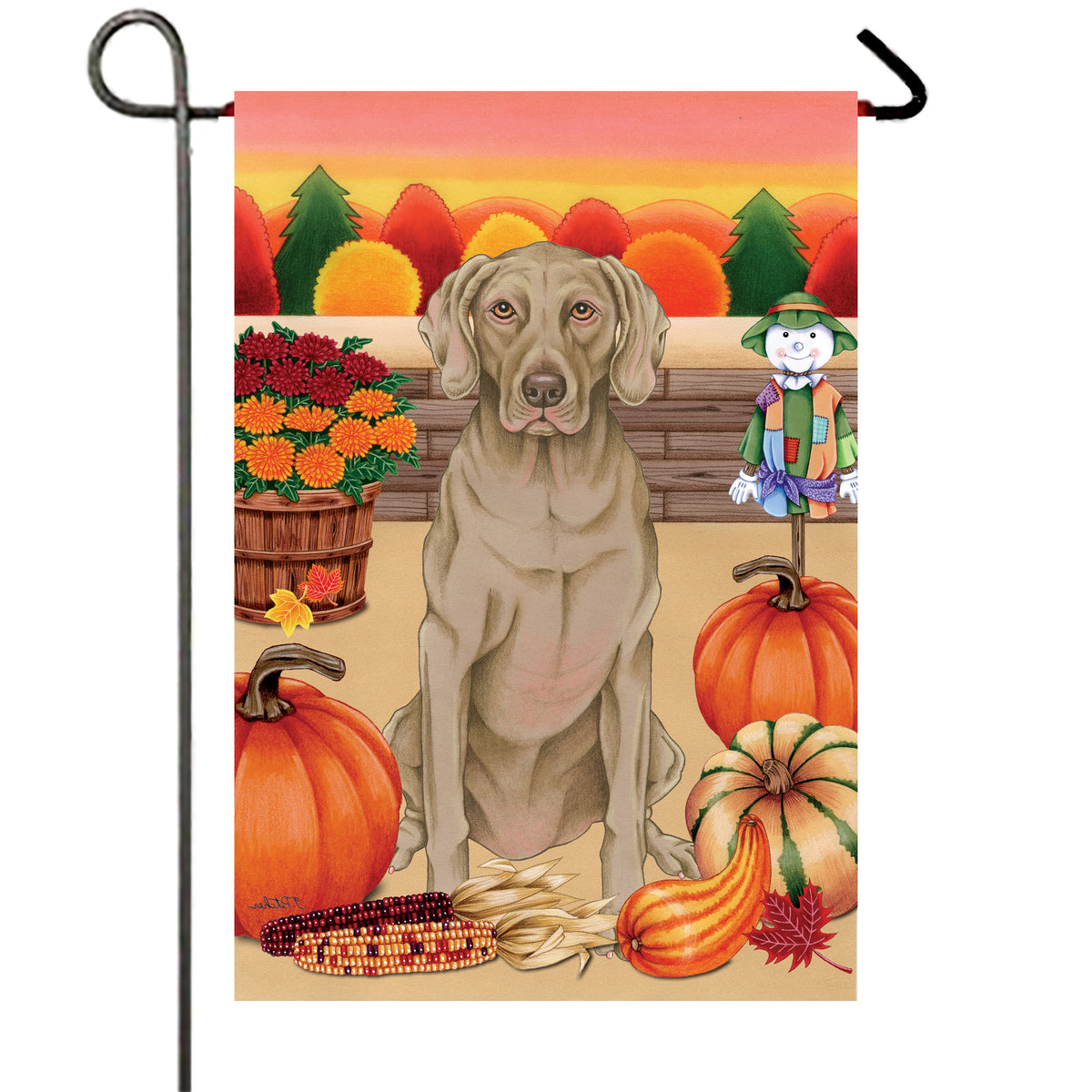 Weimaraner- Best of Breed Autumn Harvest Garden Flag 12" x 17"
