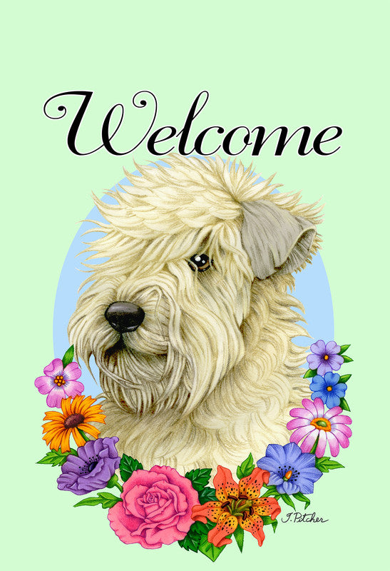Soft Coated Wheaton Terrier- Best of Breed Welcome Flowers Garden Flag ...
