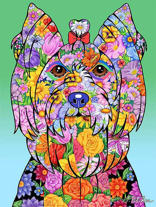 Yorkie Show - Tomoyo Pitcher Flowers Garden Flag 12" x 17" - $17.95